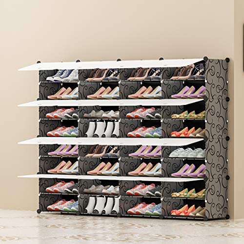 KOUSI Portable Shoe Rack Organizer 64 Pair Tower Shelf Storage Cabinet Stand Expandable for Heels, Boots, Slippers, 8 Tier Black