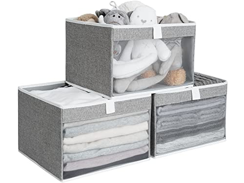 StorageWorks Closet Storage Bins with Clear Window 3 pack, 55L Closet Storage Organizer, Storage Bin with Double-Open Lid