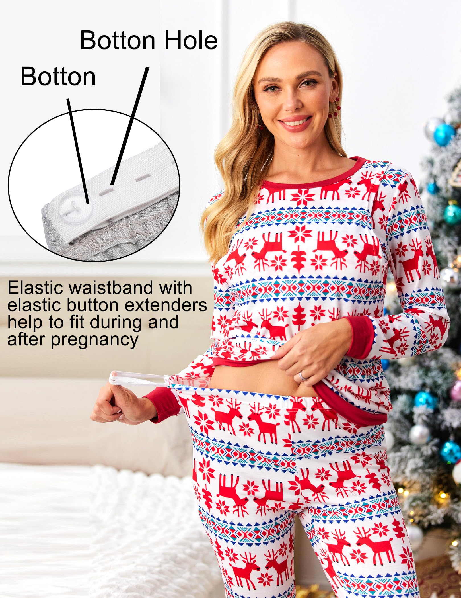 Ekouaer Christmas Pregnancy Pajamas Red Elk Pjs Long Sleeve Nursing Sleepwear for Hospital Christmas Stripe L
