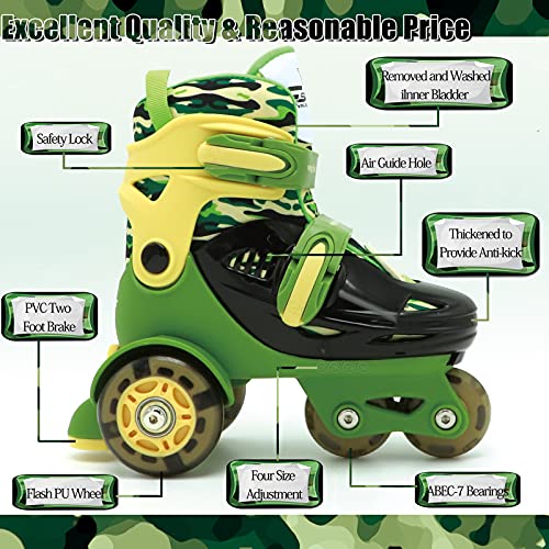 Adjustable Roller Skates for Kids Girls Ladies with Light Up Flash LED Wheels(Age 3-9),Fun Illuminating,Three-Point Type Balance,Gift Box Packing for Toddlers,Children,Youth (Camouflage, 3 Years)