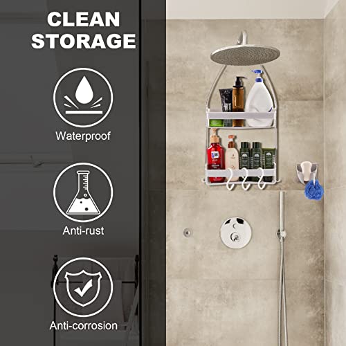 RaiyeisHome Plastic Hanging Shower Caddy Organizer with Soap Holder and Hook Accessories - Convenient Overhead Storage Rack Set for Bathroom, Kitchen, and Toilet