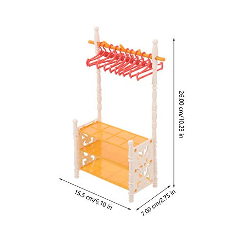 Toyvian Mini Clothes Hanger Rack Doll Dress Up Storage Rack Mini Shoe Rack for Doll Mini Clothes Rack Clothing Rack with Storage Shelf Miniature Wardrobe for Dollhouse, 10.22in