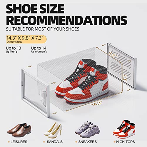 Extra Large Shoe Storage Organizer, 12 Pack Shoe Boxes Clear Plastic Stackable, Shoes Organizer for Closet, Clear Shoe Boxes Stackable, Sneaker Storage for Sneakerheads, Shoe Containers Shoe Bins Shoe Holders, Fit for Men/Women US Size 13
