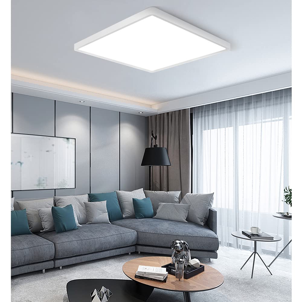 LED Flush Mount Ceiling Light Fixture, 5000K Daylight White, 12inch 24W, 3200LM, Slim Flat Panel Lighting Fixture, Square Modern Ceiling Lamp for Bedroom, Kitchen, Living Room, Closet, Stairwell