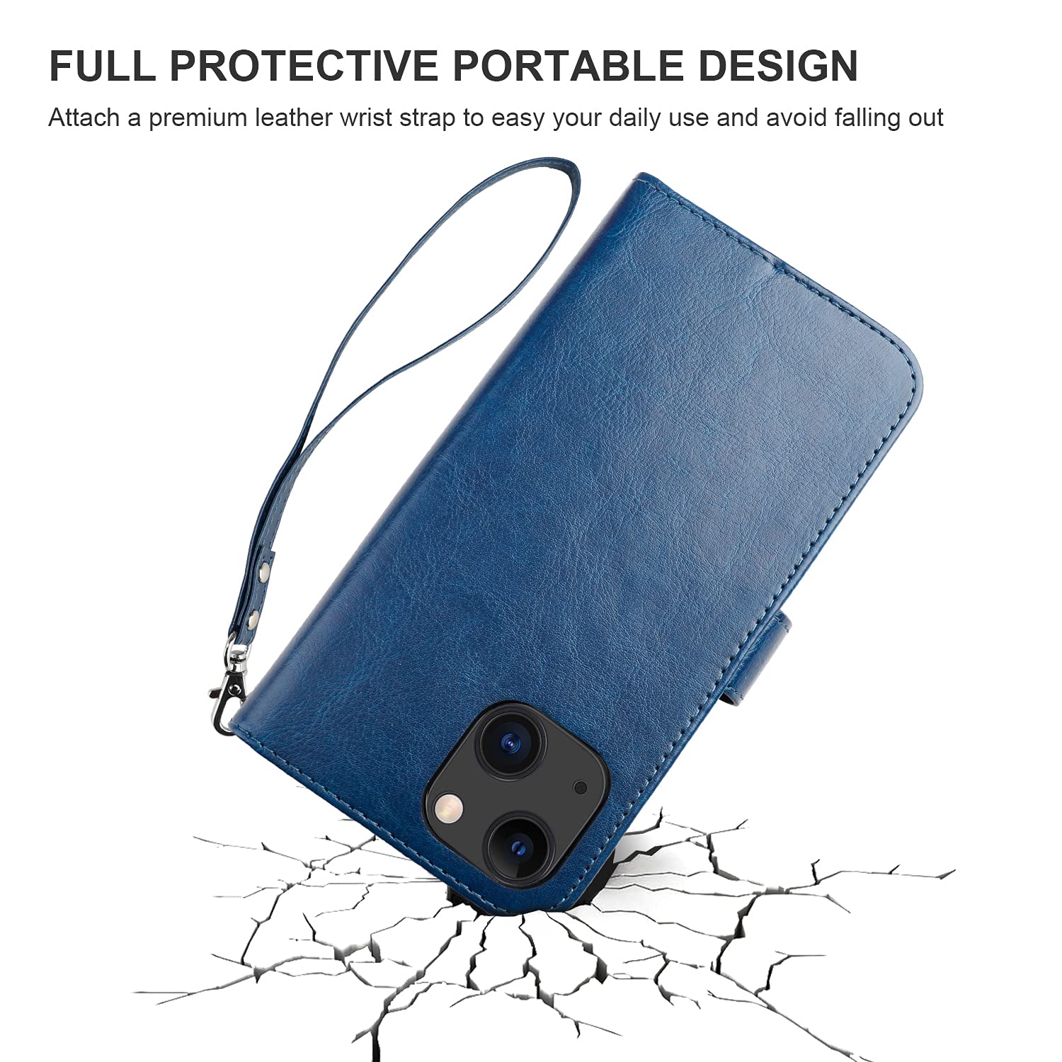 Bocasal Detachable Wallet Case for iPhone 13 RFID Blocking Card Slots Holder Premium PU Leather Magnetic Kickstand Shockproof Wrist Strap Removable Flip Protective Cover 5G 6.1 inch (Blue)