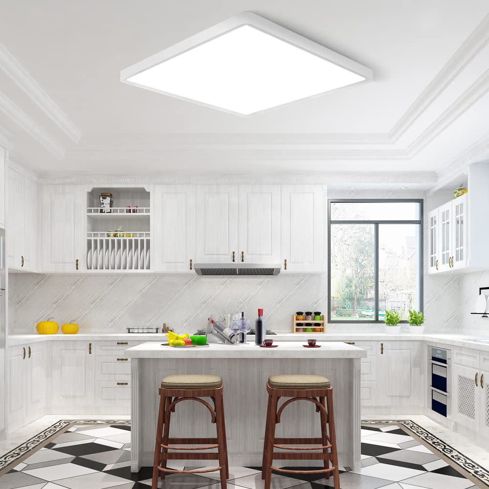LED Flush Mount Ceiling Light Fixture, 5000K Daylight White, 12inch 24W, 3200LM, Slim Flat Panel Lighting Fixture, Square Modern Ceiling Lamp for Bedroom, Kitchen, Living Room, Closet, Stairwell