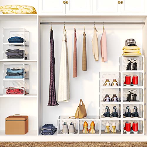 Extra Large Shoe Storage Organizer, 12 Pack Shoe Boxes Clear Plastic Stackable, Shoes Organizer for Closet, Clear Shoe Boxes Stackable, Sneaker Storage for Sneakerheads, Shoe Containers Shoe Bins Shoe Holders, Fit for Men/Women US Size 13
