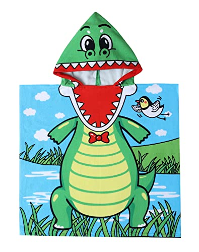 Athaelay Kids Towels with Hood for Bath Beach Pool Toddler Hooded Towel Poncho Swim Cover-ups with Drawstring Bag (Alligator)