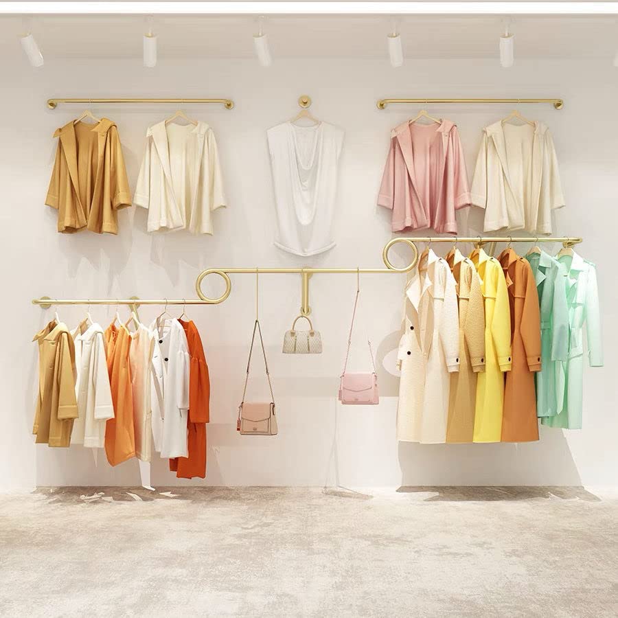 NABOOJ Gold Clothing Rack, Free-Standing Industrial Pipe Clothes Rack Display Rack, on Wall for Hanging Clothes Retail Display