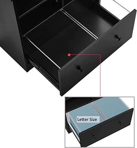 Panana Wood File Cabinet with a Big Drawer, Mobile Lateral Filing Cabinet for Home Office Storage Cabinet Organizer (Black)