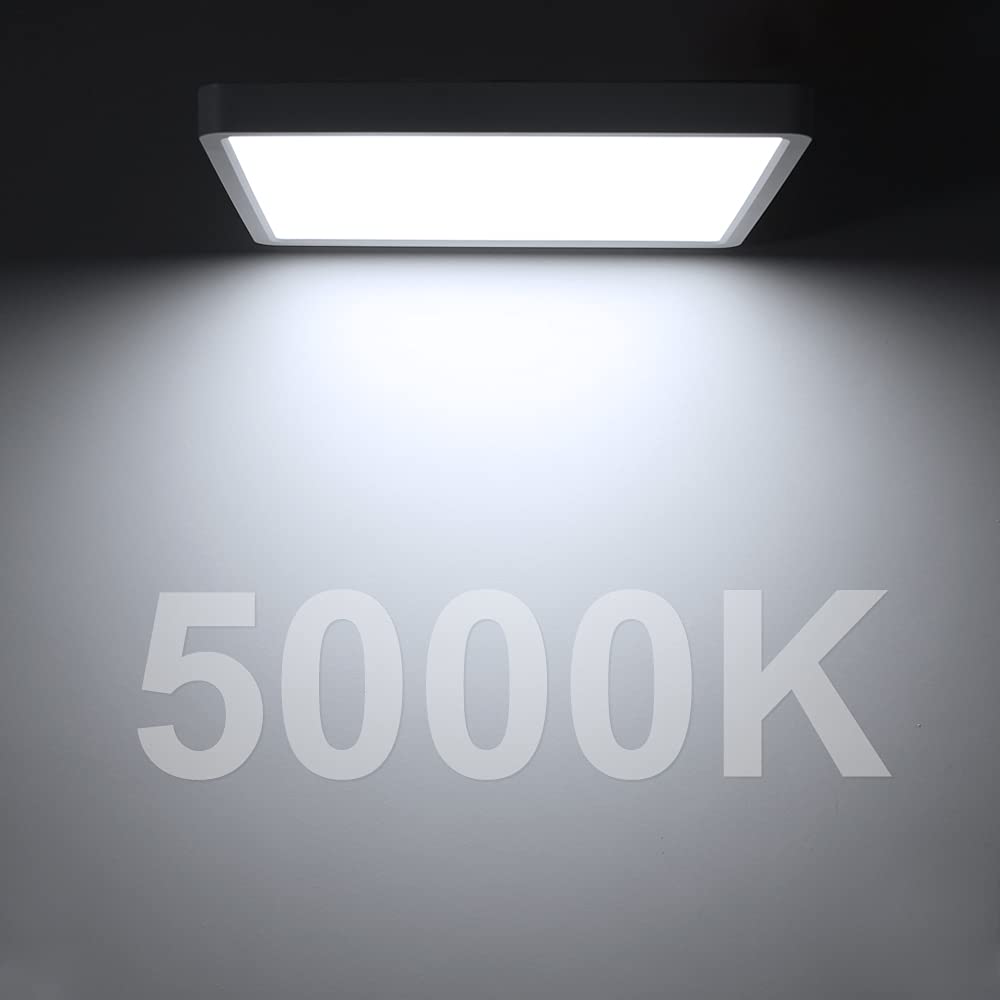 LED Flush Mount Ceiling Light Fixture, 5000K Daylight White, 12inch 24W, 3200LM, Slim Flat Panel Lighting Fixture, Square Modern Ceiling Lamp for Bedroom, Kitchen, Living Room, Closet, Stairwell