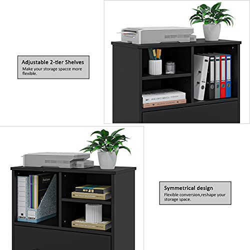 Panana Wood File Cabinet with a Big Drawer, Mobile Lateral Filing Cabinet for Home Office Storage Cabinet Organizer (Black)