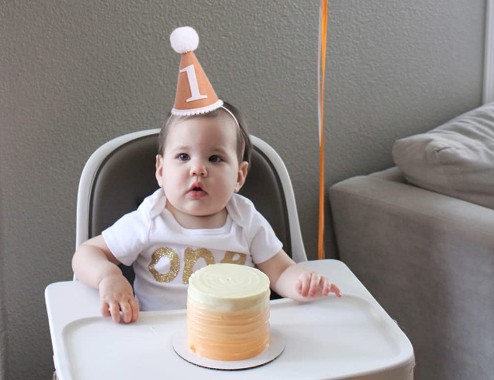 Baby 1st Birthday Party Hat - Handmade Wool Felt Hat for Kids, Photo Booth Props, Backdrop, Cake Smash, and First Birthday Accessories (Beige)