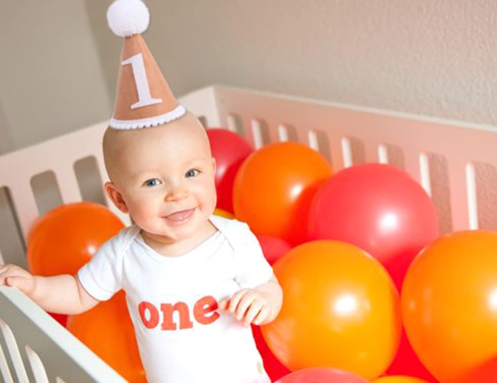 Baby 1st Birthday Party Hat - Handmade Wool Felt Hat for Kids, Photo Booth Props, Backdrop, Cake Smash, and First Birthday Accessories (Beige)