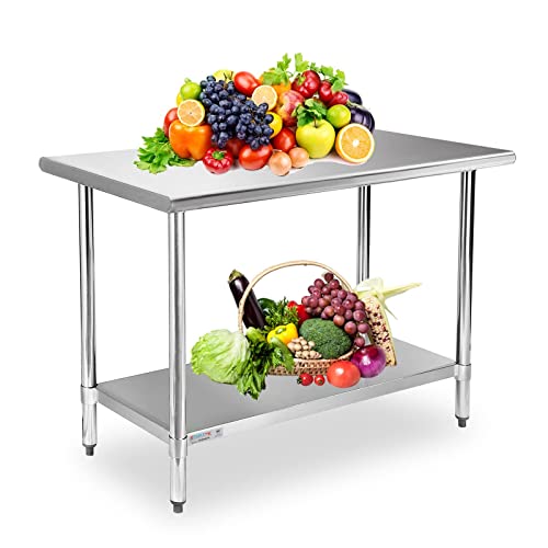 STABLEINK NSF Stainless Steel Table, 24 x 48 Inches Metal Prep & Work Table with Adjustable Undershelf, for Commercial Kitchen, Restaurant, Hotel and Garage