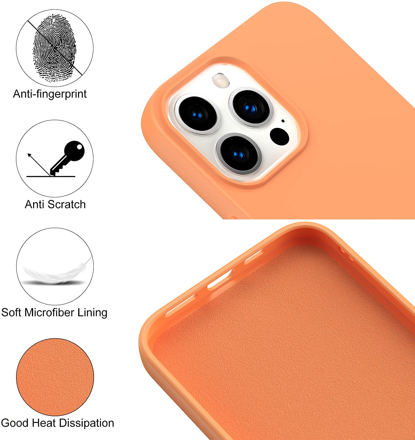 Amytor Designed for iPhone 13 Pro Max Case, Silicone Ultra Slim Shockproof Phone Case with Soft Anti-Scratch Microfiber Lining, [Enhanced Camera Protection] 6.7 inch (Coral)