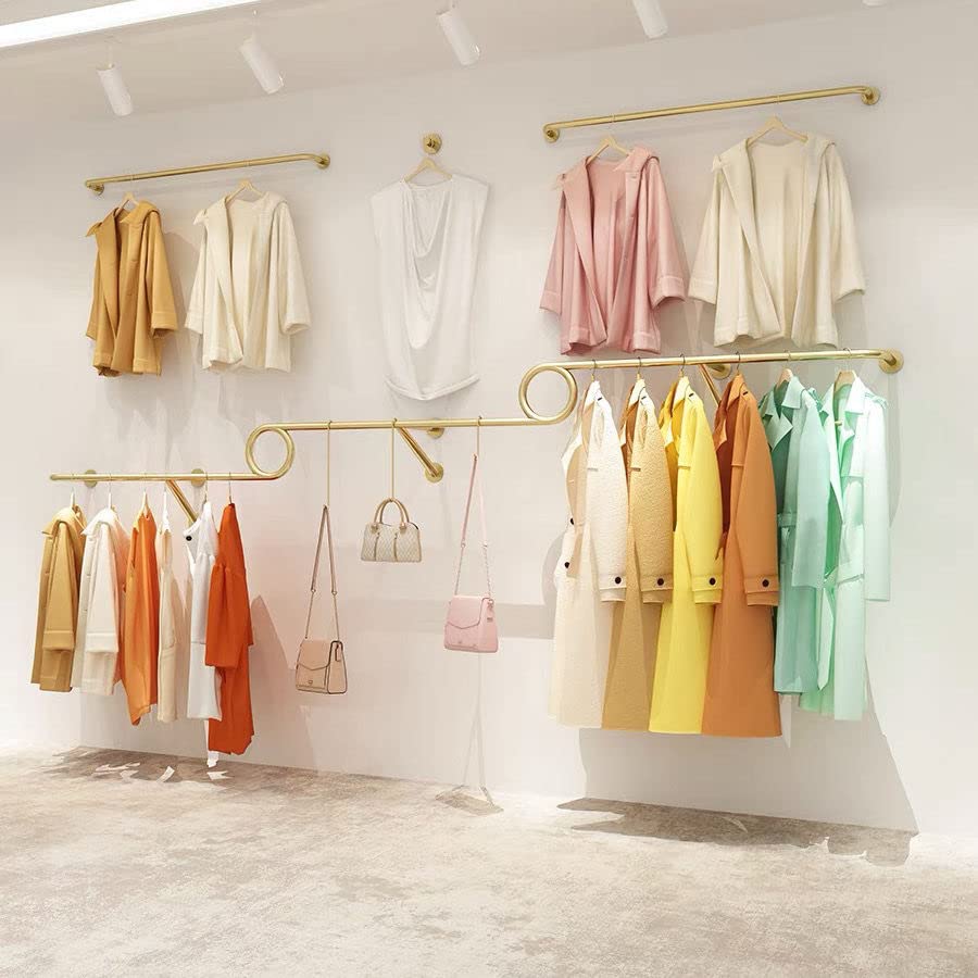 NABOOJ Gold Clothing Rack, Free-Standing Industrial Pipe Clothes Rack Display Rack, on Wall for Hanging Clothes Retail Display
