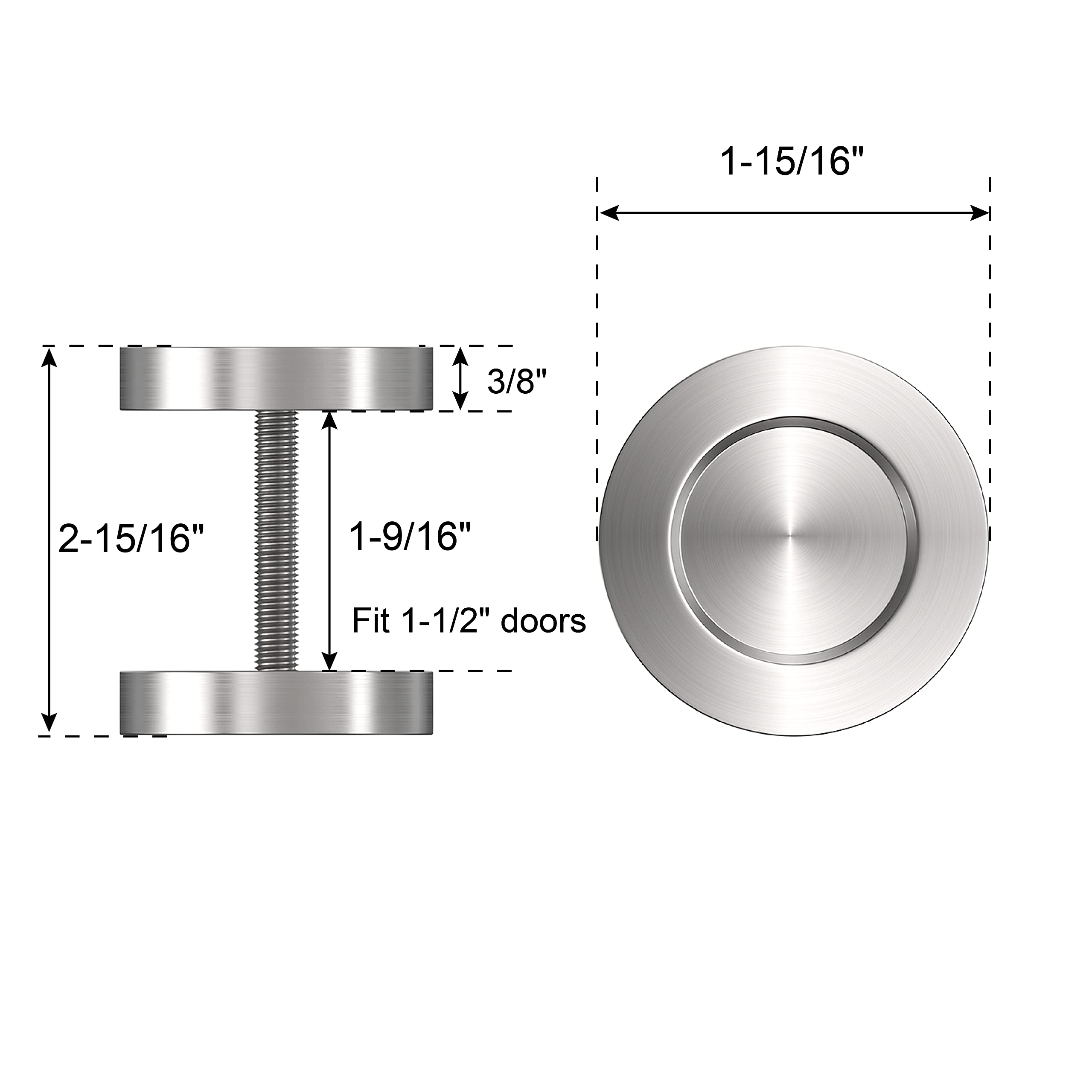 WINSOON Sliding Barn Door Handles Stainless Steel Round Recessed Knob Flush Pulls for Sliding Doors, Modern Hardware Kit with Threaded Rod, Brushed Nickel