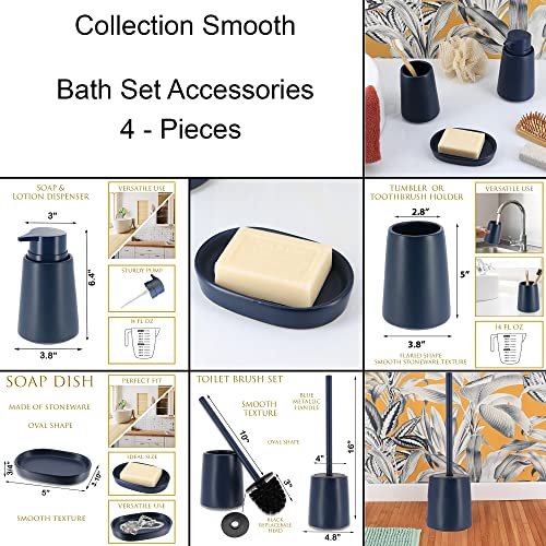 Navy Blue Bathroom Accessory Set - 4 Pieces - Sleek & Practical - Overcome Bathroom Issues with Our Smooth Collection for Organized, Sophisticated & Convenient Decor