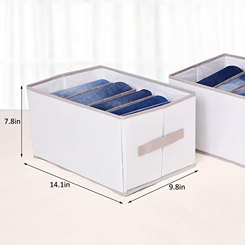 DREAMVAN 2 Pack Wardrobe Clothes Organizer, Folded 5-7 Grid Closet Drawer Organizers with Support Plate, Washable Closet Drawers Clothes Storage Box for T-Shirts, Socks, Jeans(5 Grids with Handle)
