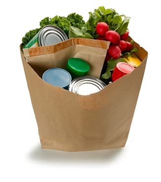 Shop&Save Large Paper Grocery Bags, 12x7x17 Kraft Brown Heavy Duty Barrel Sack 57 Lbs ,Grocery Shopping Takeout Bags 25