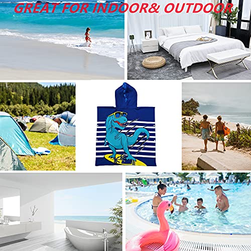 Athaelay Dinosaur Beach Towel with Hood for 3-10 Years Boys and Girls Hooded Towels Bath Robe for Kids with Drawstring Bag