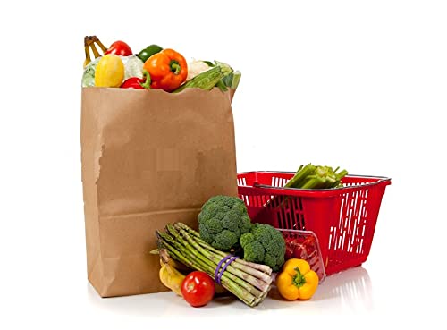 Shop&Save Large Paper Grocery Bags, 12x7x17 Kraft Brown Heavy Duty Barrel Sack 57 Lbs ,Grocery Shopping Takeout Bags 25