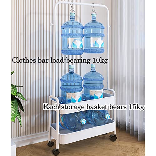 ZBYL Clothing Rolling Wardrobe Garment Rack with Wheels, Metal Clothes Closet Rack with Bottom Shelf, Portable Organizer Standard Rod with Hooks for Hanging Clothes, 68×160cm