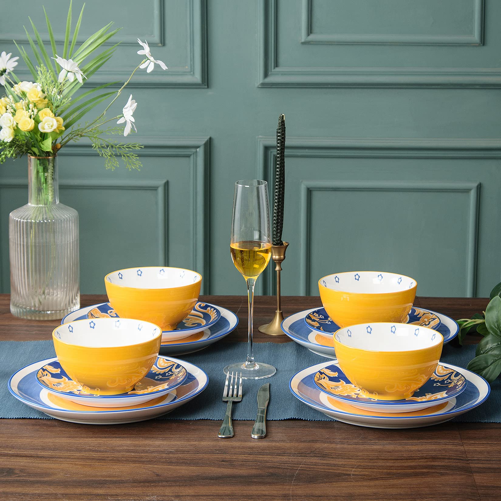 Wisenvoy Plates and Bowls Sets Dish Set Ceramic Dinnerware Sets Plate Set Porcelain Dishes Set for 4 Dinner Plates