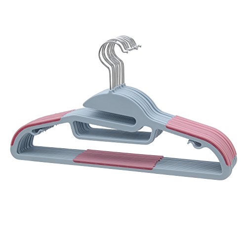 BriaUSA Dry Wet Clothes Hangers Amphibious Pink with Non-Slip Shoulder Design, Steel Swivel Hooks – Set of 10