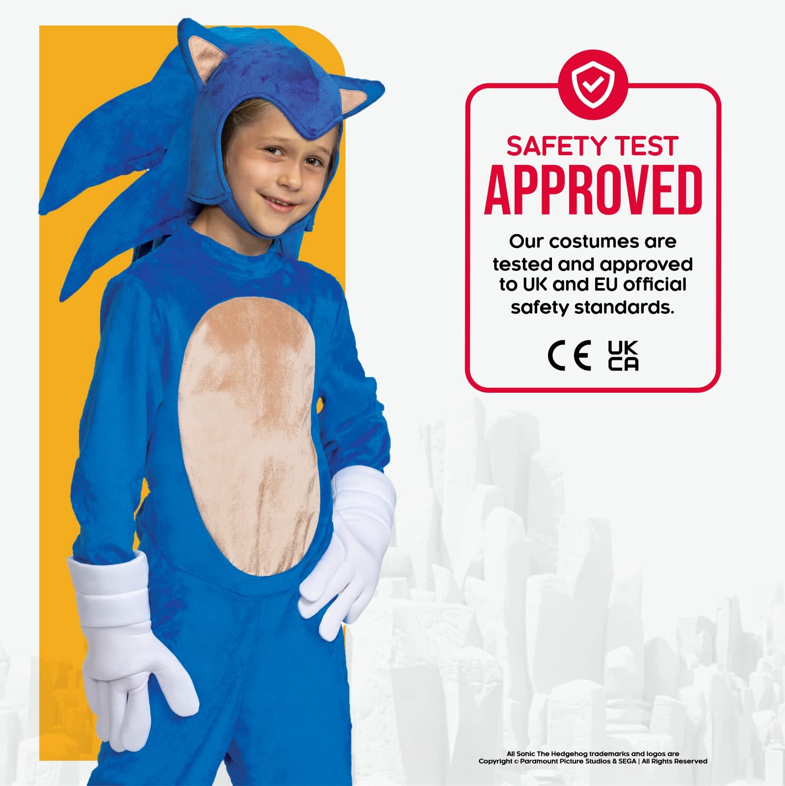 Sonic the Hedgehog Costume, Official Deluxe Sonic Movie Costume and Headpiece, Kids Size Large (10-12)