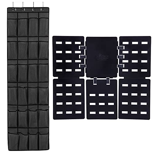 Gorilla Grip Shoe Organizer and Shirt Folding Board, Shoe Organizer Size Large 24 Pockets, Holds up to 40 Pounds, Folding Board Size 12.6 x 9.65, Adult Clothing, Both in Color Black, 2 Item Bundle