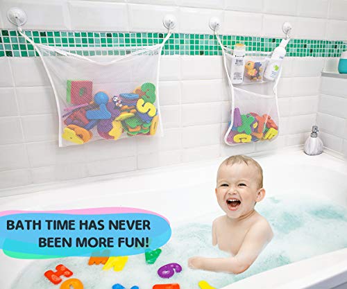 Comfylife 2 x Mesh Bath Toy Organizer + 6 Ultra Strong Hooks + 36 Bath Letters & Numbers β Eco-Safe, Fun, Educational Foam Baby Bath Letters and Perfect Toy Storage Net for Baby Bath Toys & More