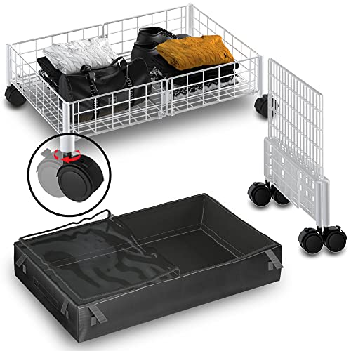 Under Bed Storage Containers With Wheels, Under Bed Storage With Wheels, Rolling Underbed Storage, With Bag-Under Bed Storage Containers, Under Bed Storage for Clothes, Shoes, Blankets, 2in1 (White)
