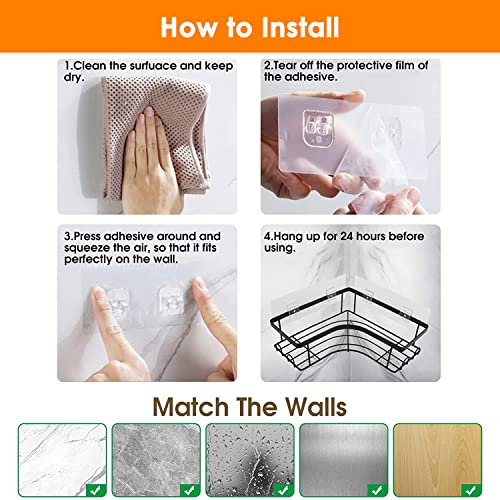 Corner Shower Caddy, 4-Pack Adhesive Bathroom Organizer with Soap Holder & 12 Hooks, Shower Organizer, Rustproof Stainless Steel Shower Organizer, No Drilling Shower Shelves for Bathroom/Kitchen