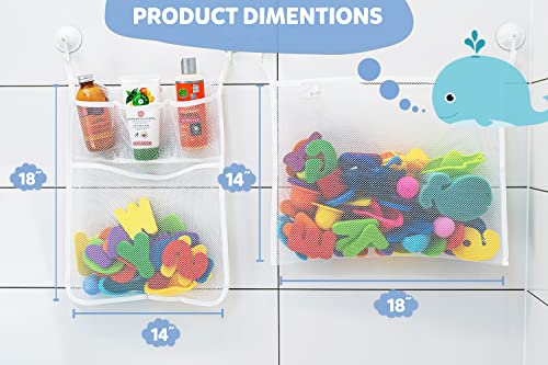 Comfylife 2 x Mesh Bath Toy Organizer + 6 Ultra Strong Hooks + 36 Bath Letters & Numbers β Eco-Safe, Fun, Educational Foam Baby Bath Letters and Perfect Toy Storage Net for Baby Bath Toys & More