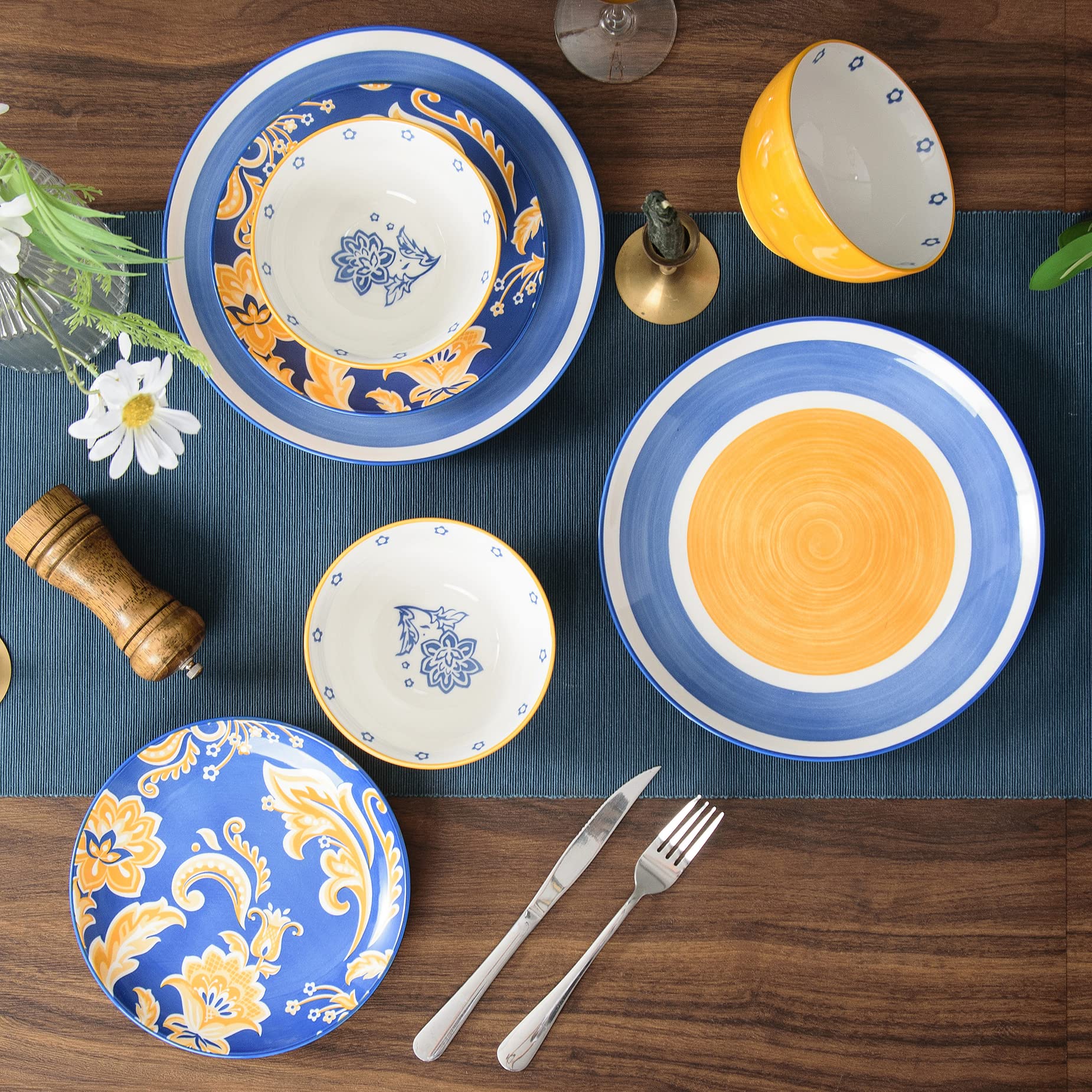 Wisenvoy Plates and Bowls Sets Dish Set Ceramic Dinnerware Sets Plate Set Porcelain Dishes Set for 4 Dinner Plates