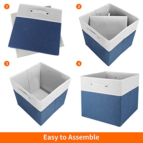 Awekris Storage Cubes, 13 Inch Foldable Storage Bins with Sturdy Handles, 3 Pack Fabric Clothes Organizer Storage Baskets for Home Office Closet, Clothes, Toys, Royal Blue