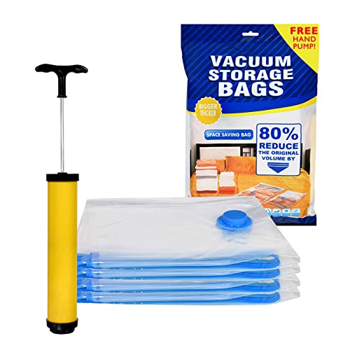 Premium Vacuum Storage Bags 24” x 32” By PackageZoom Space Saving Double-Zip Seal Packing Bags With Hand-Pump For Travel Use Vacuum Sealer Compression Bags For Comforters, Blankets, Clothes, Bedding - 5 Pack