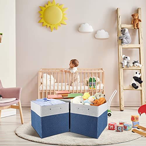 Awekris Storage Cubes, 13 Inch Foldable Storage Bins with Sturdy Handles, 3 Pack Fabric Clothes Organizer Storage Baskets for Home Office Closet, Clothes, Toys, Royal Blue
