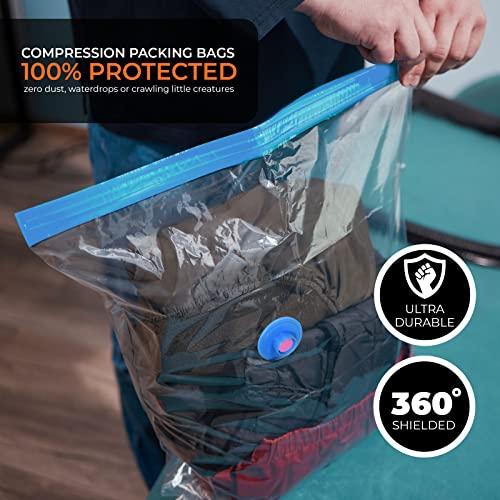 Premium Vacuum Storage Bags 24β x 32β By PackageZoom Space Saving Double-Zip Seal Packing Bags With Hand-Pump For Travel Use Vacuum Sealer Compression Bags For Comforters, Blankets, Clothes, Bedding - 5 Pack