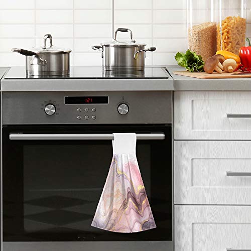Oyihfvs Rose Gold Pink Marble Texture Ink Abstract Art 2 Pcs Hanging Kitchen Hand Towels, Hanging Tie Towels with Hook & Loop Dishcloths Sets, Decorative Absorbent Tea Bar Bath Hand Towel