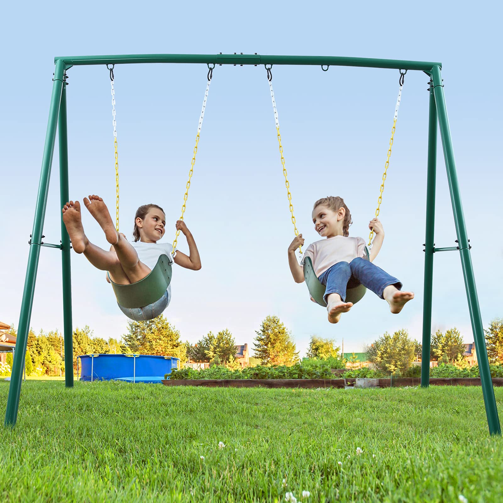 Trekassy 440lbs Swing Stand Frame, Heavy Duty Metal Swing Set Frame with Ground Stakes for Kids, Adults, Outdoor, Fits for Most Swings