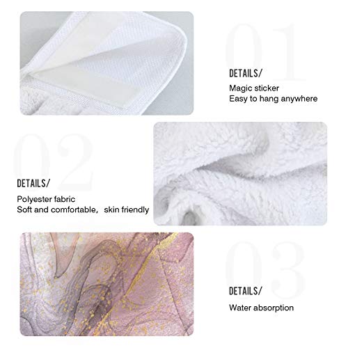 Oyihfvs Rose Gold Pink Marble Texture Ink Abstract Art 2 Pcs Hanging Kitchen Hand Towels, Hanging Tie Towels with Hook & Loop Dishcloths Sets, Decorative Absorbent Tea Bar Bath Hand Towel