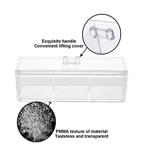 Square Qtip Holder Dispenser, 3 Compartments Cotton Ball Holder, Bathroom Canisters for Cotton Swab, Ball, Cotton Pad Organizer, Clear Acrylic Containers with Lid for Bathroom Vanity Countertop