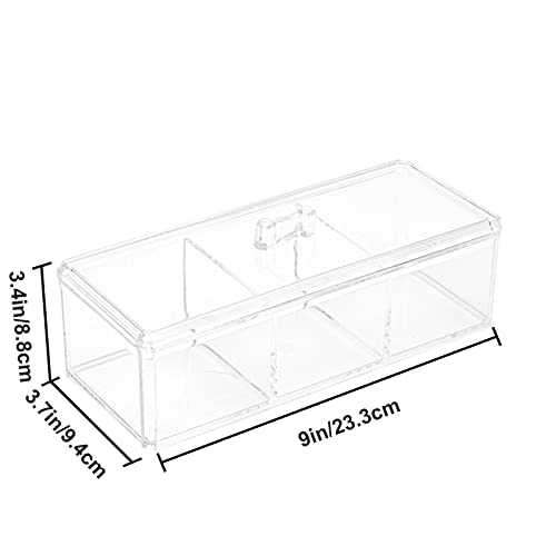 Square Qtip Holder Dispenser, 3 Compartments Cotton Ball Holder, Bathroom Canisters for Cotton Swab, Ball, Cotton Pad Organizer, Clear Acrylic Containers with Lid for Bathroom Vanity Countertop