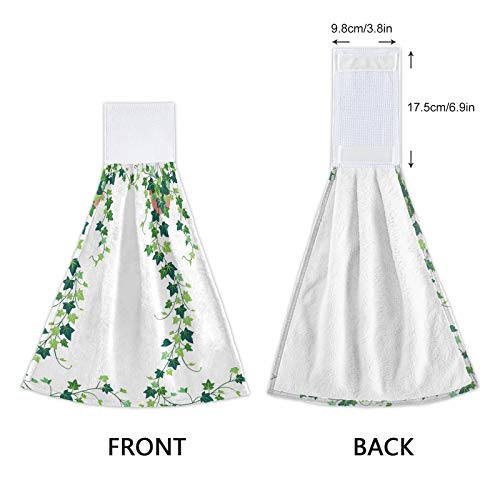Ivy Leaves On The White 2 Pcs Hanging Kitchen Hand Towels, Hanging Tie Towels with Hook & Loop Washcloth Dishcloths Sets Decorative Absorbent Tea Bar Bath Hand Towel