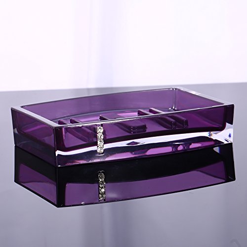 5 PCS Purple Bathroom Accessory Set, Acrylic Bathroom Decor Sets Accessories, Square Purple Bathroom Sink Set, with Emulsion Bottle Tooth Brush Holder Soap Dish Gargle Cup, for Home Hotel Travel