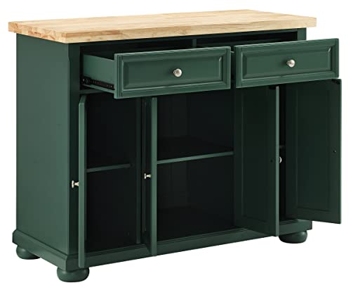 Crosley Furniture Madison Madison Rolling Kitchen Island Cart, Microwave Stand, Coffee Bar, with Shelves and Drawers, Emerald Green
