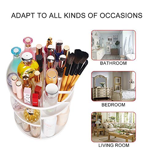 sanipoe 360 Makeup Organizer, DIY Detachable Spinning Cosmetic Makeup Caddy Storage DIsplay Bag Case Large Capacity Makeup Box Acrylic Vanity Organizer Box, Great for Countertop and Bathroom, White
